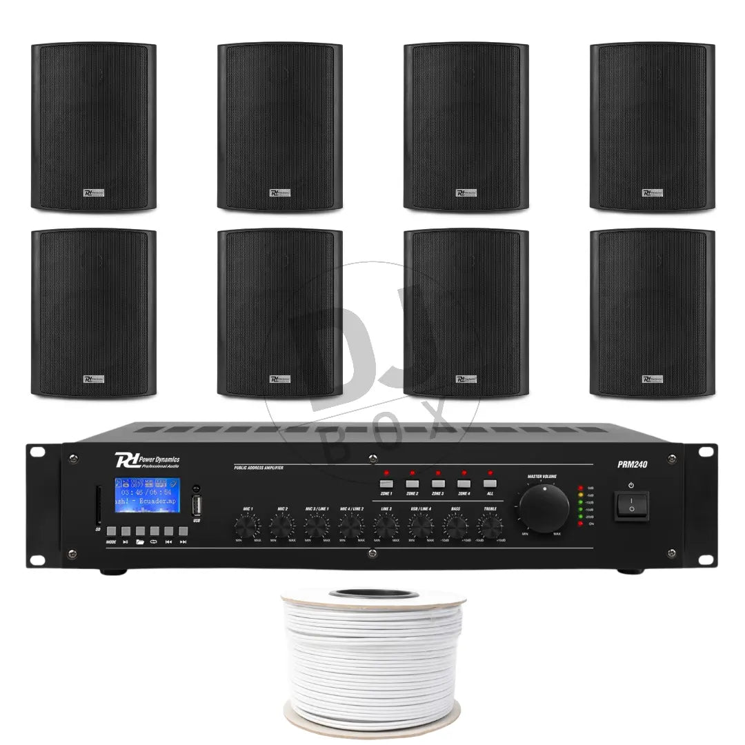 CAFÉ/RETAIL SPEAKER PACKAGE - 8X WALL SPEAKERS & AMP - DJBox.ie